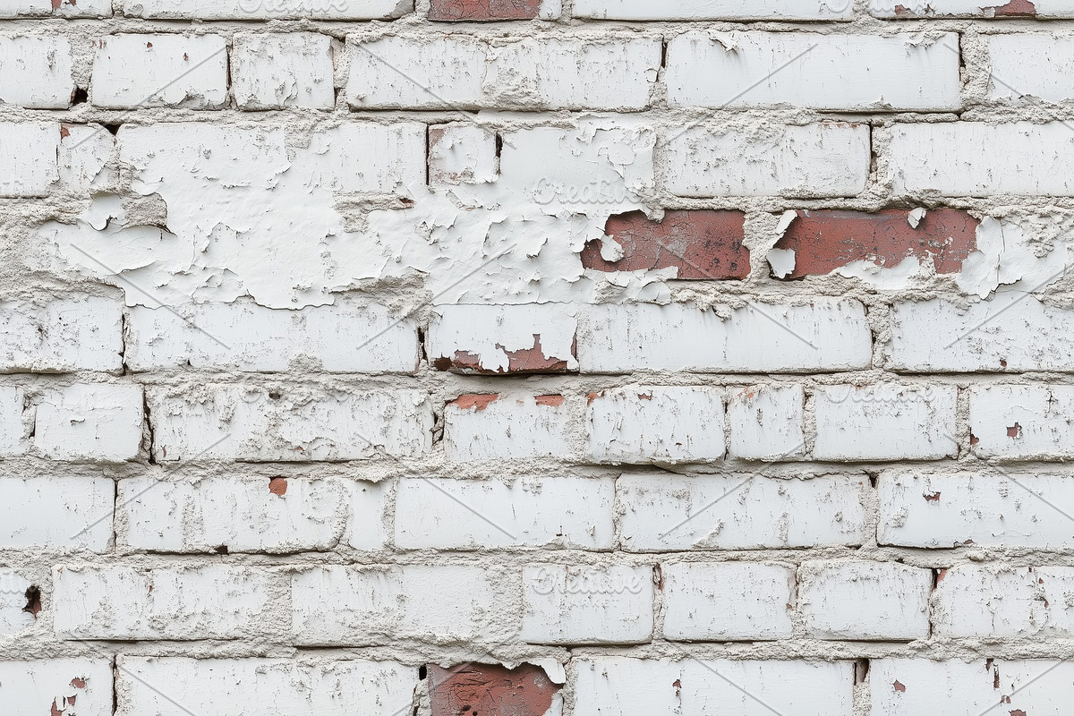 Seamless plastered brick weathered brick wall with peeling white paint ...