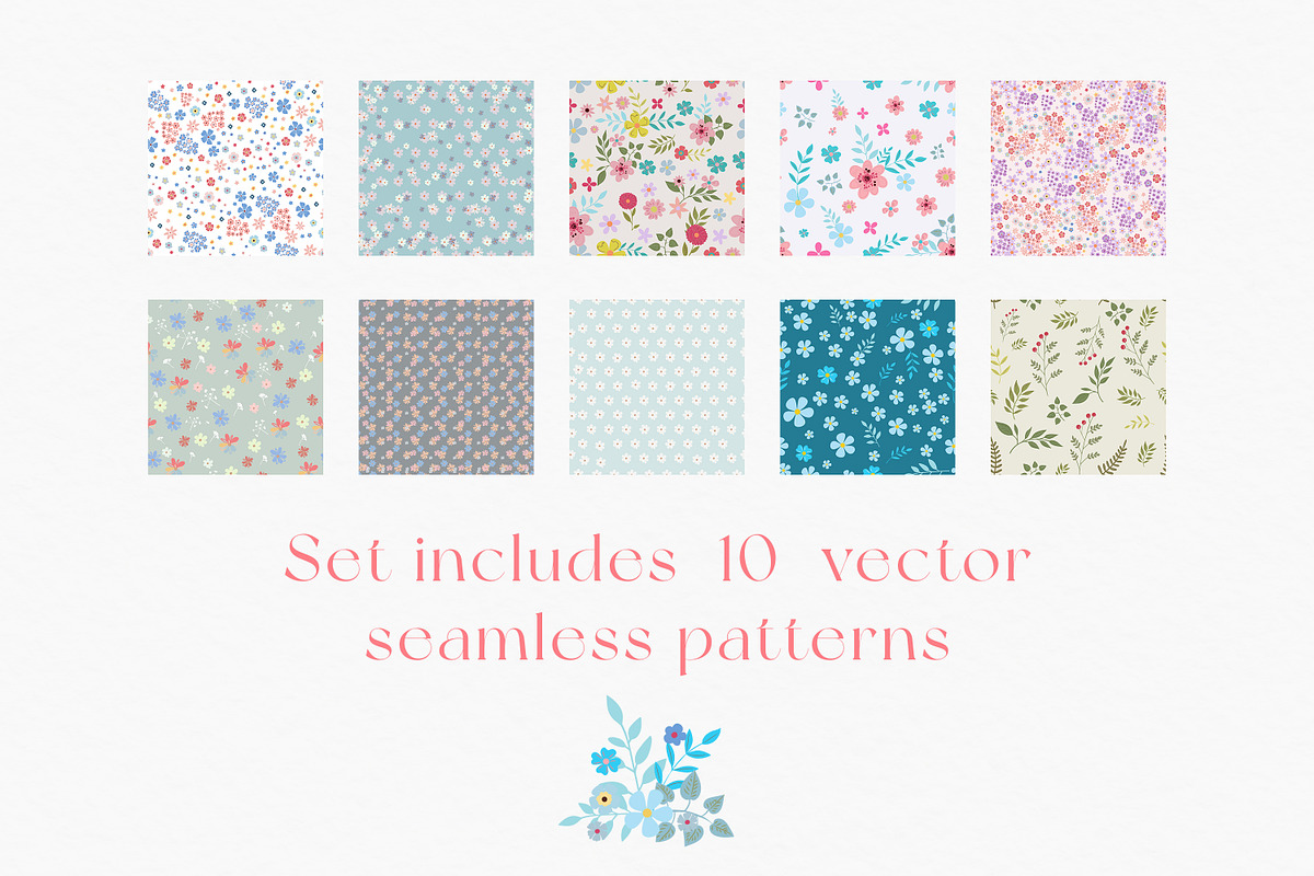Ditsy vector flower patterns,clipart, a Pattern Graphic by FleurArt