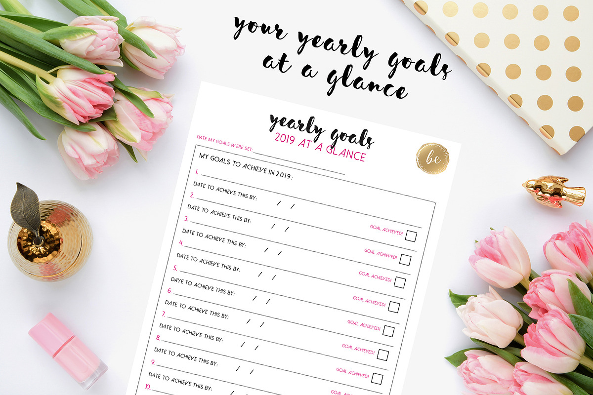2019 Yearly Goal Planner - Printable, a Stationery Template by Be Iconic