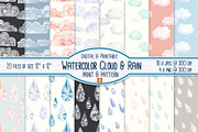 Watercolor Cloud &Rain Digital Paper | Graphic Patterns ~ Creative Market