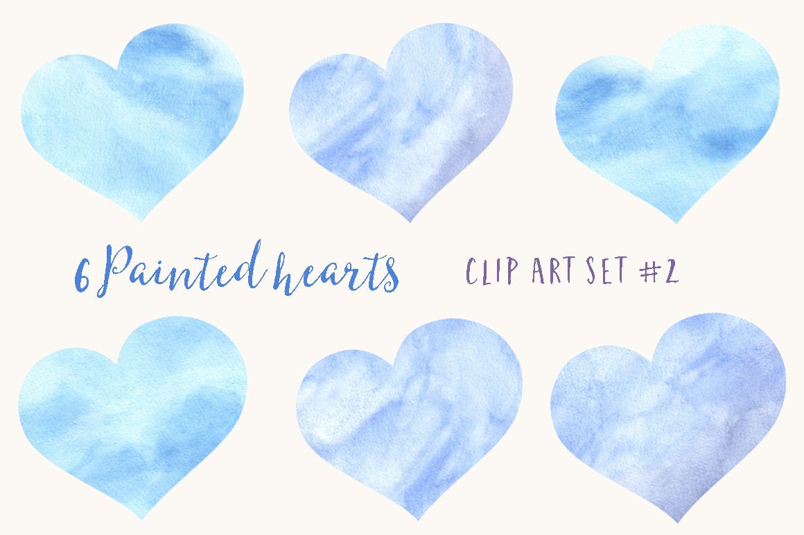 6 Blue Watercolor Hearts Clipart Set, a Graphic by KitsPix