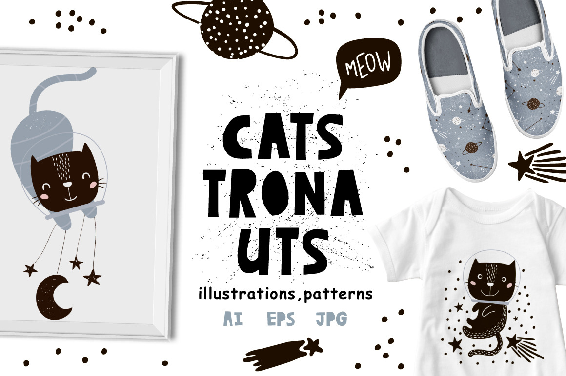 CATStronauts cute graphic kit, a Decorative Illustration by solmariart