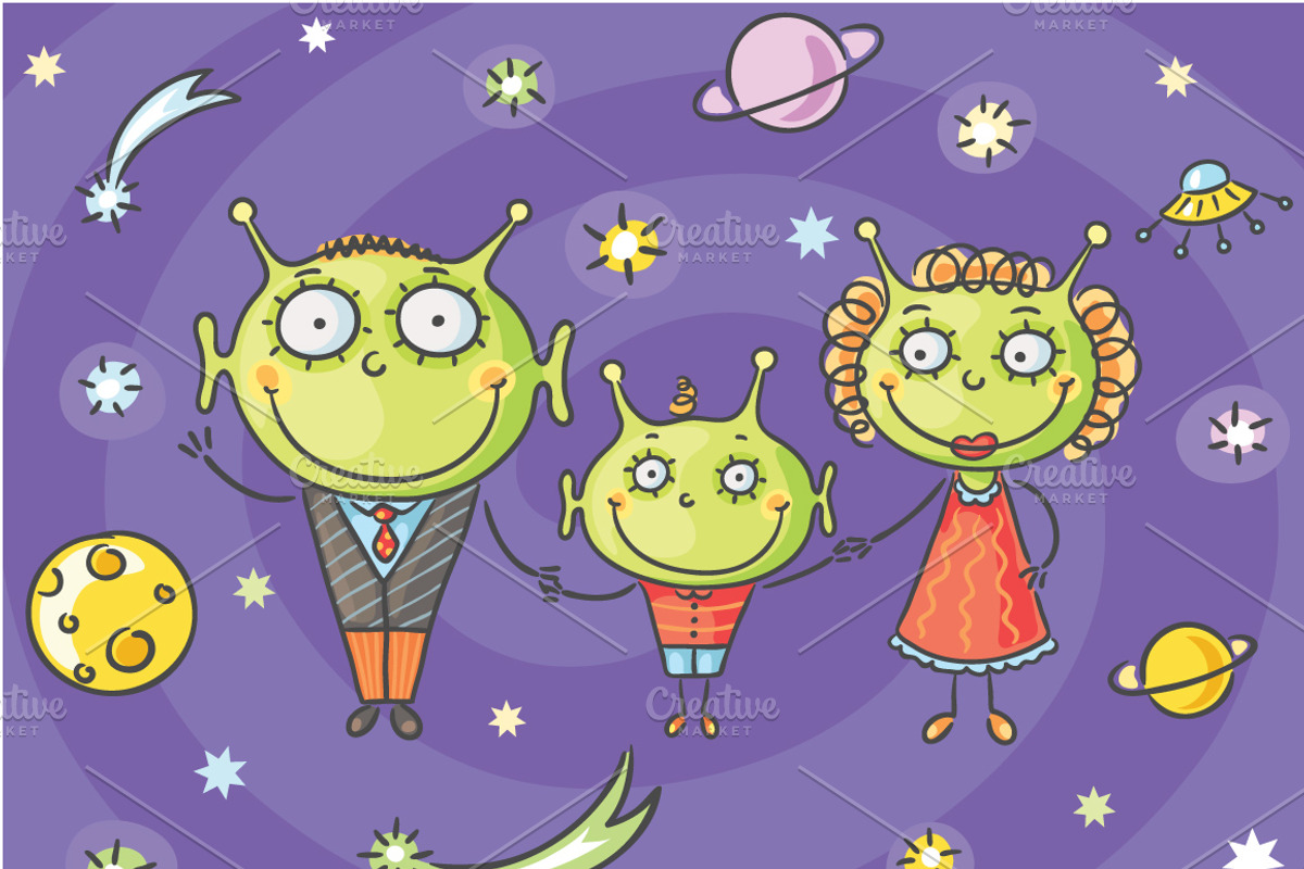 Cartoon alien family, an Illustration by Bubert Art