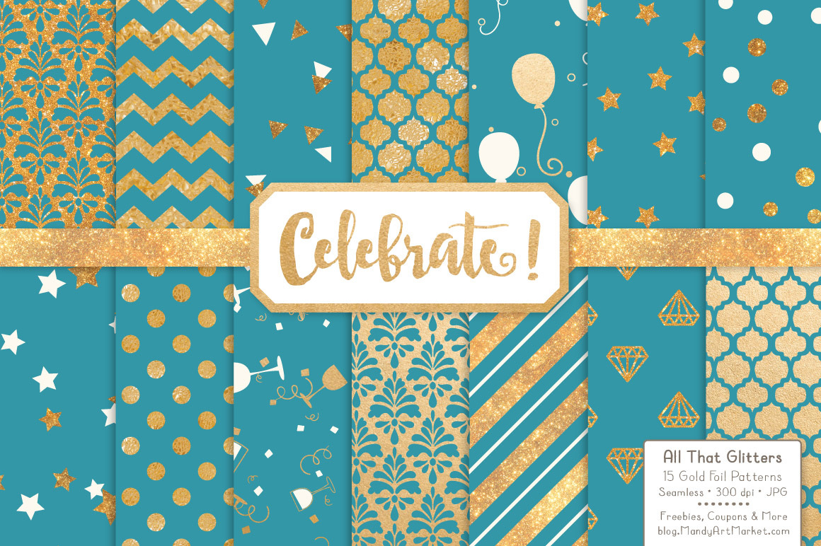 Vintage Blue Gold Foil Digital Paper | Graphic Patterns ~ Creative Market