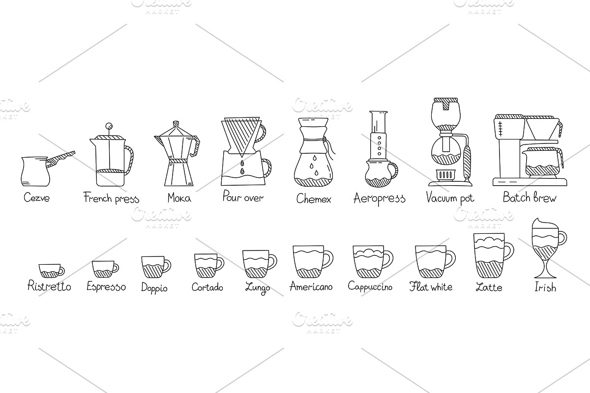Coffee Brewing Methods, a Food Illustration by Vector illustrations