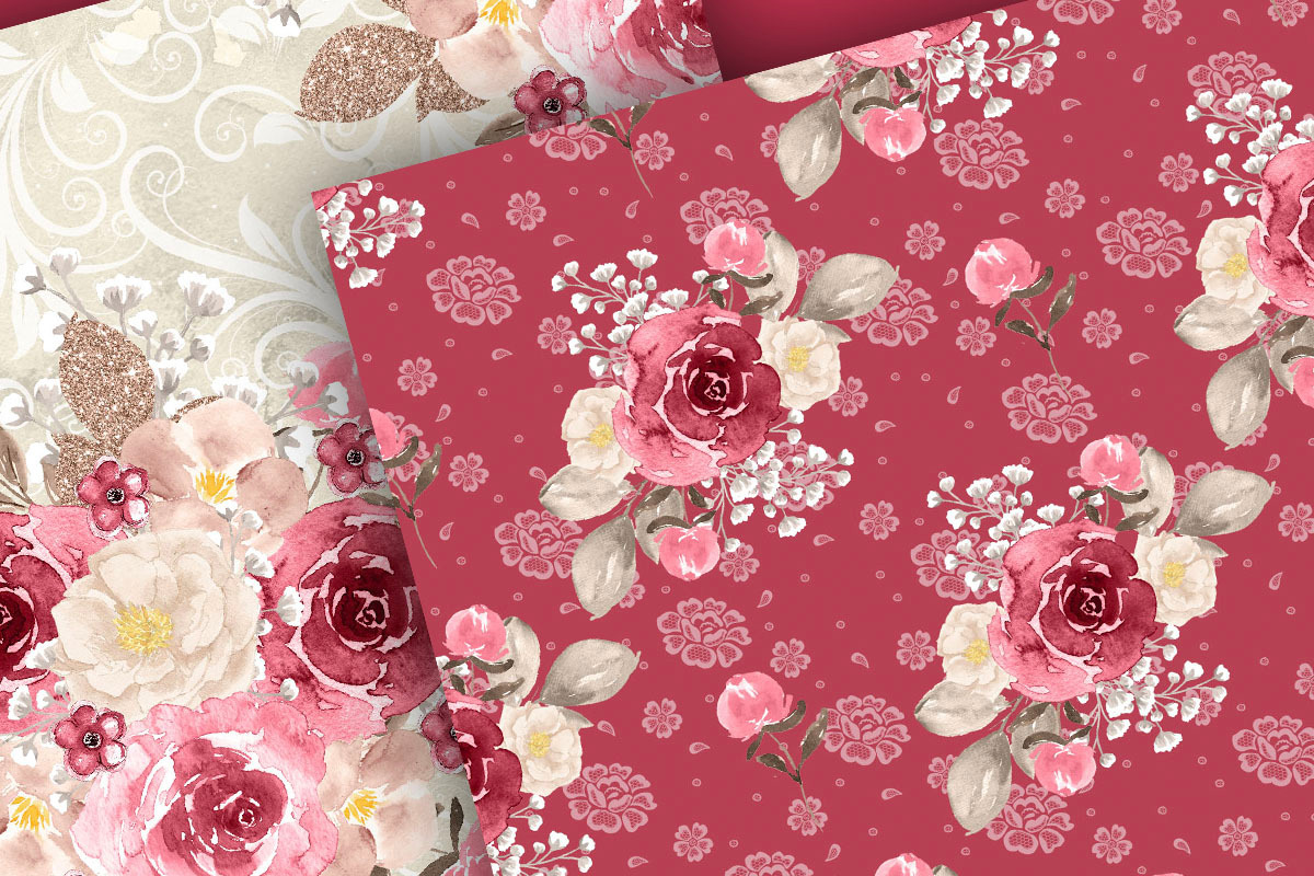 Rose Gold Romance digital paper pack, a Pattern Graphic by ...