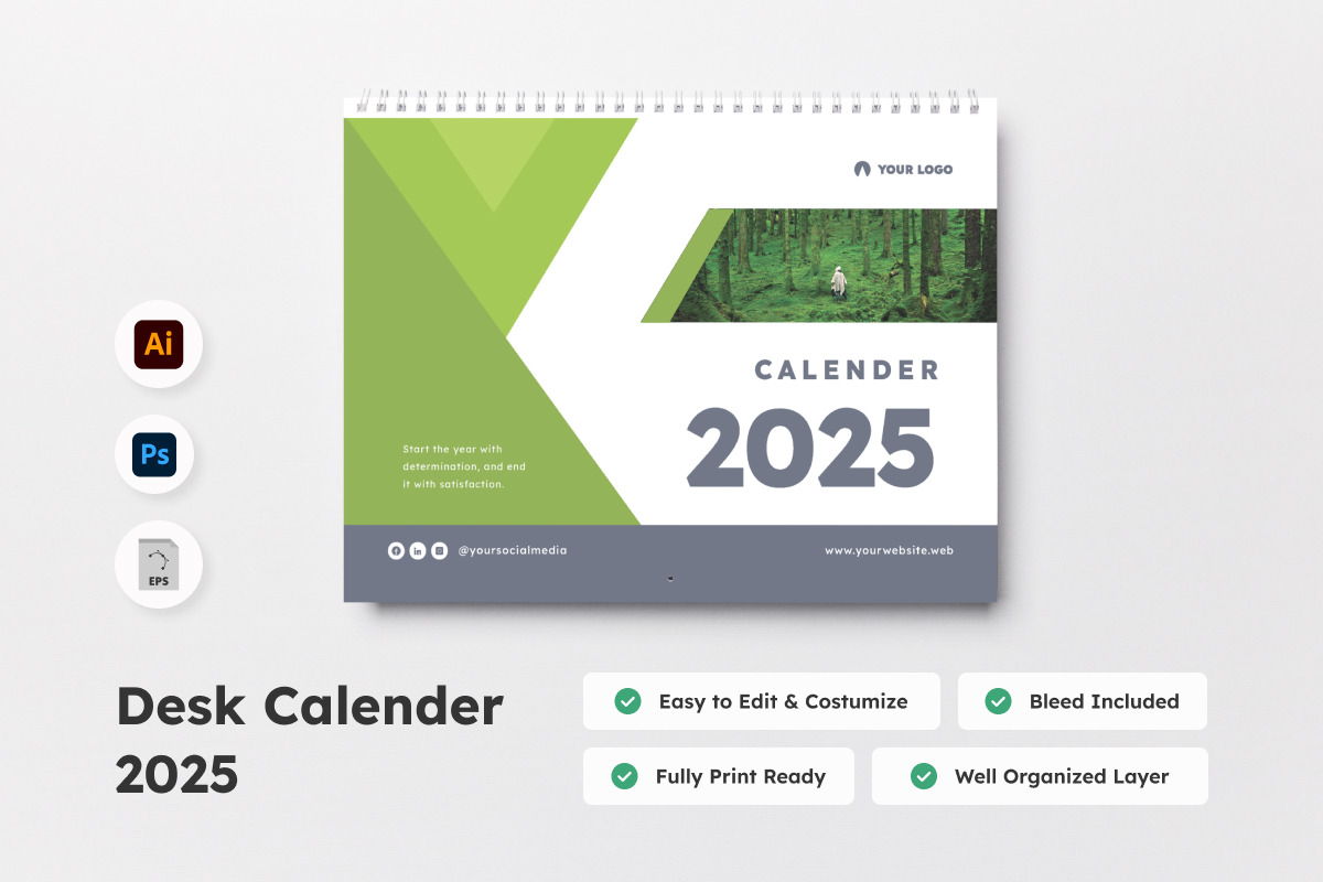 Desk Calender 2025 Design V2, a Stationery Template by twinstd