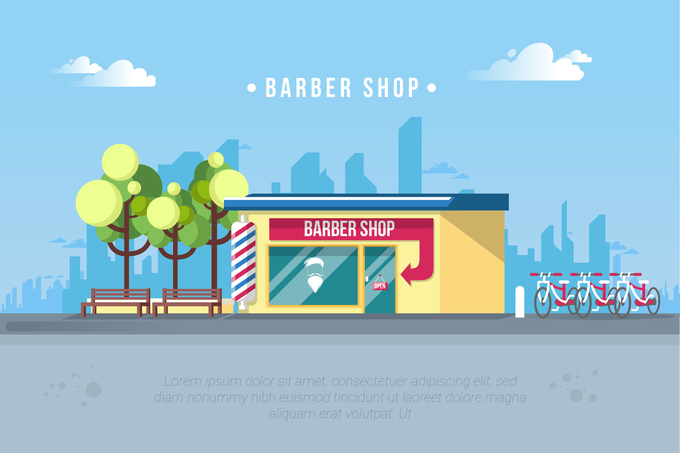 Barbershop - Vector Landscape, an Illustration by AQR Studio