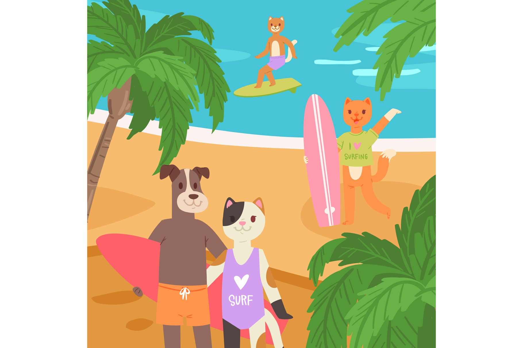 Animals are surfing, cartoon style, an Animal Illustration by RocketArt