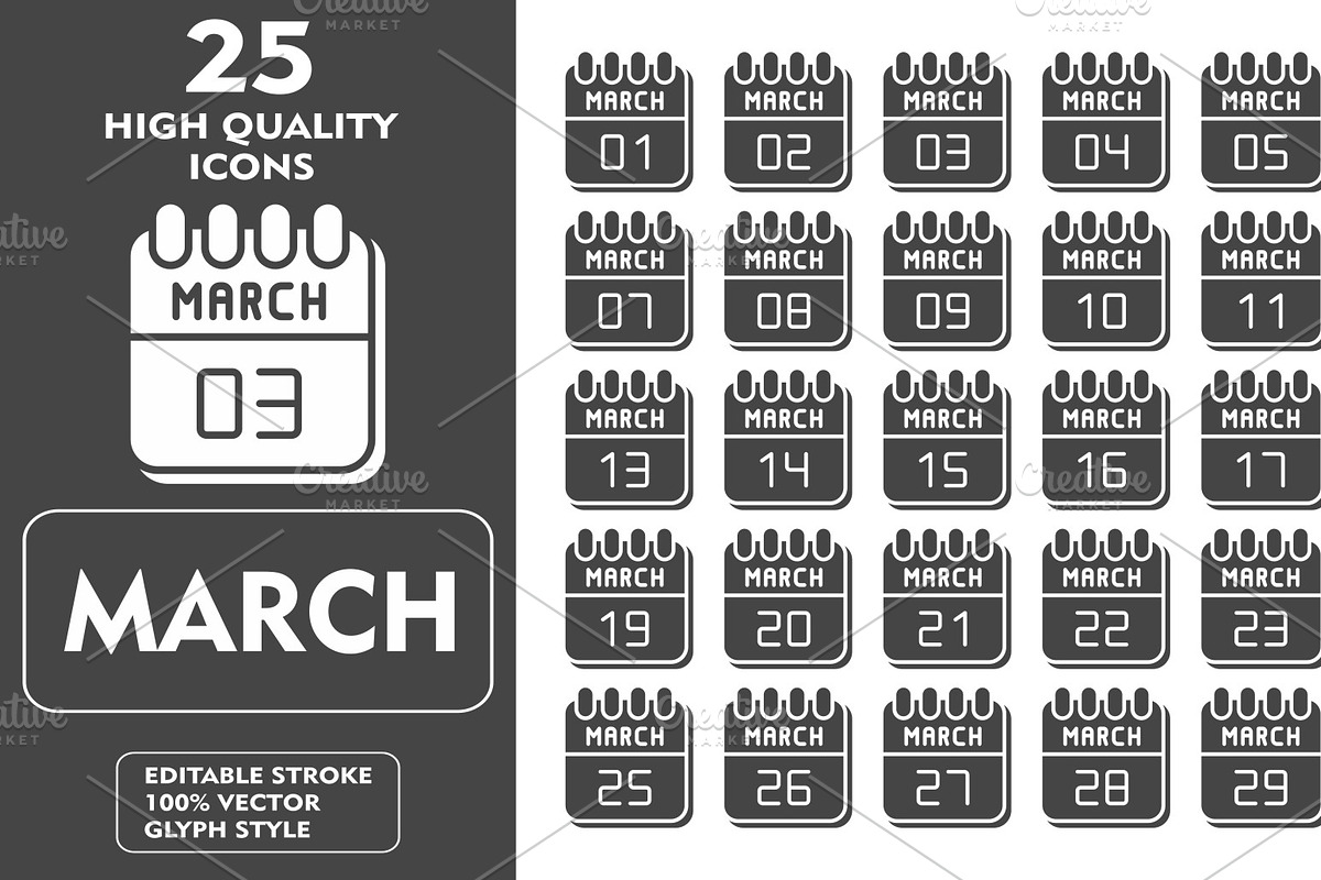 March Month Glyph Icons, an Icon by Pexelpy