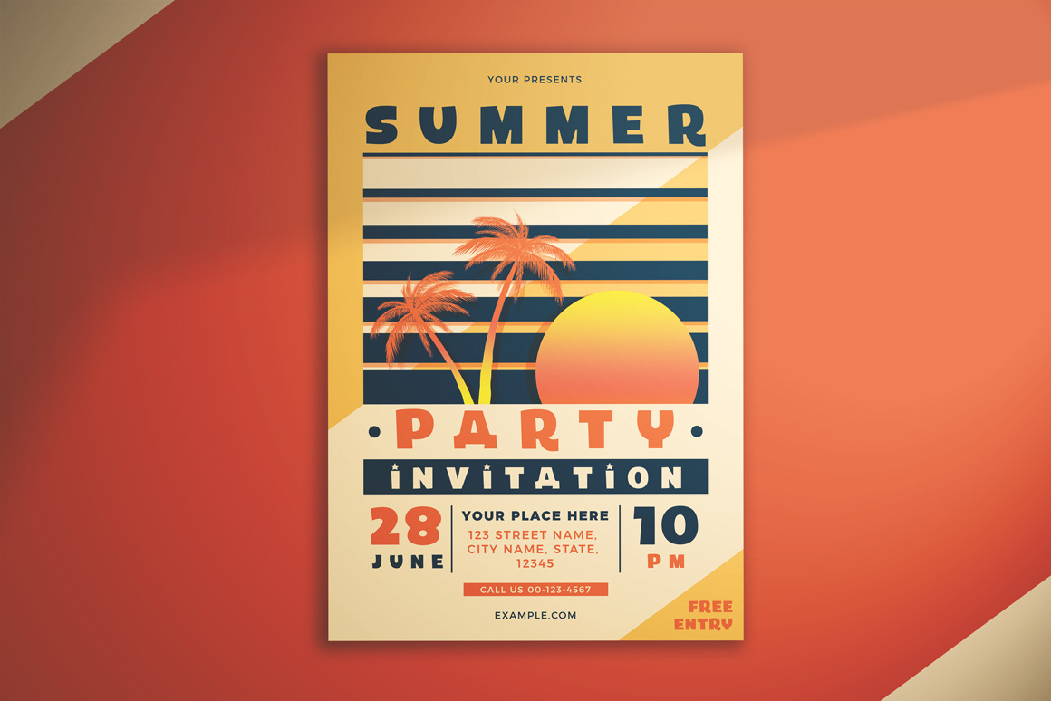 Summer Party Invitation Flyer, a Flyer Template by KMZVR.Lab