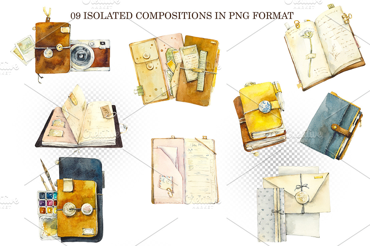 Watercolor travelbooks clip art., an Object Graphic by Budogoshch