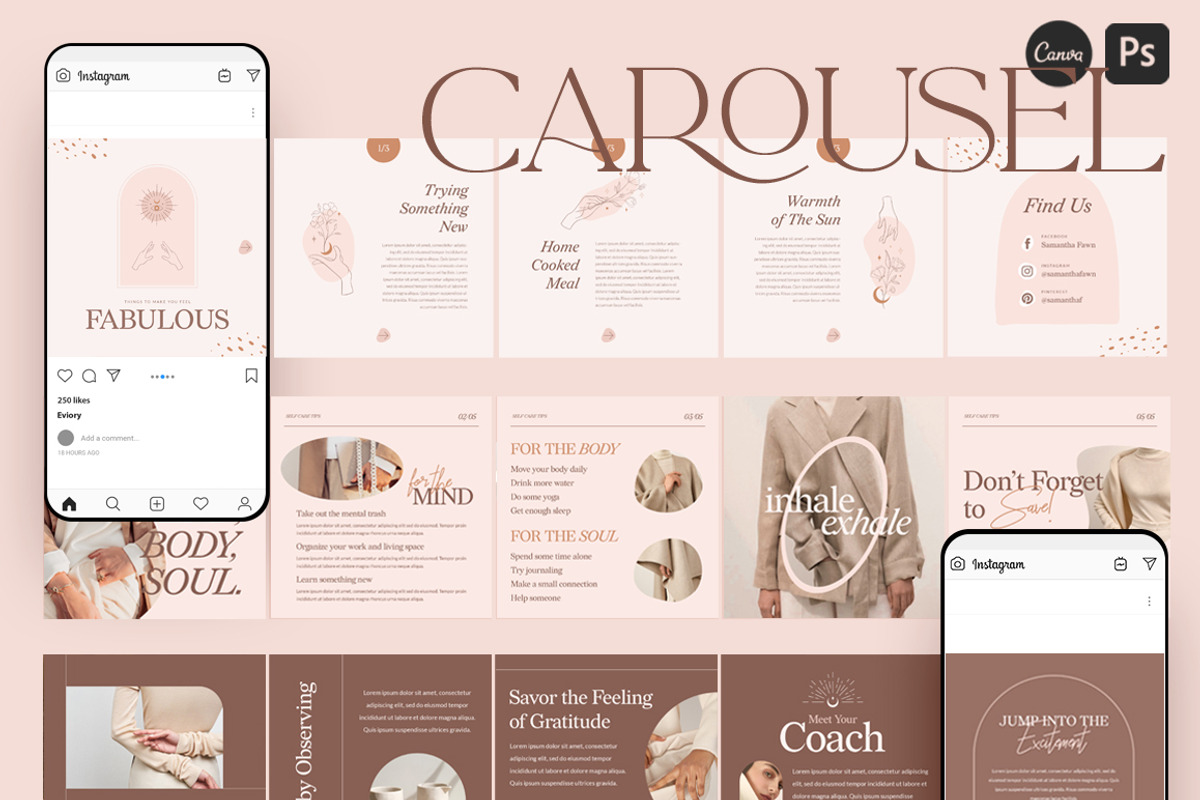 Wellness Carousel Instagram CANVA PS, a Social Media Template by Eviory ...
