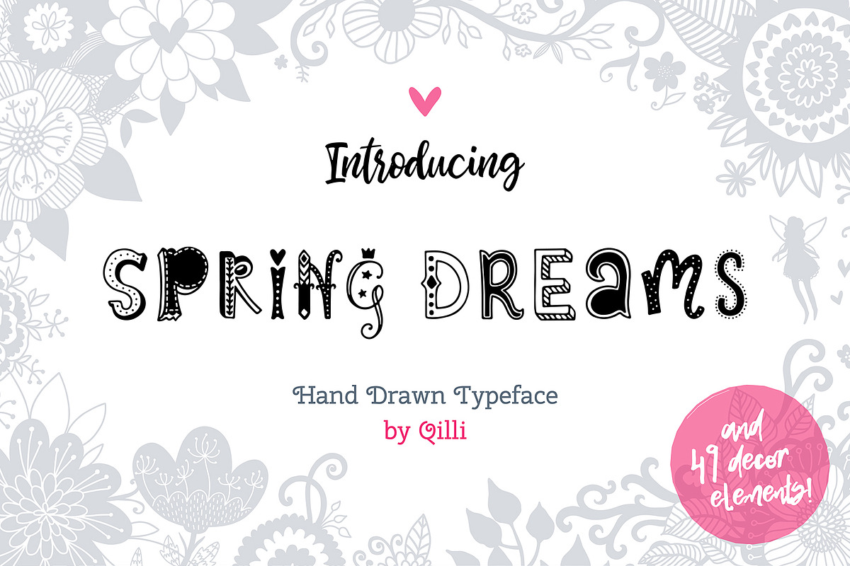Spring Dreams Typeface with Clipart, a Script Font by Velliniki