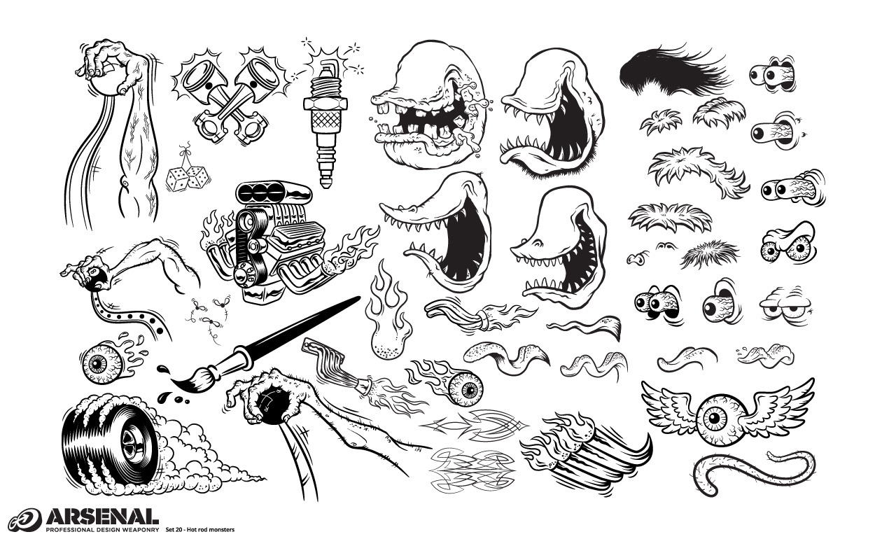 Hot Rod Monsters Vector Pack, an Illustration by Go Media's Arsenal