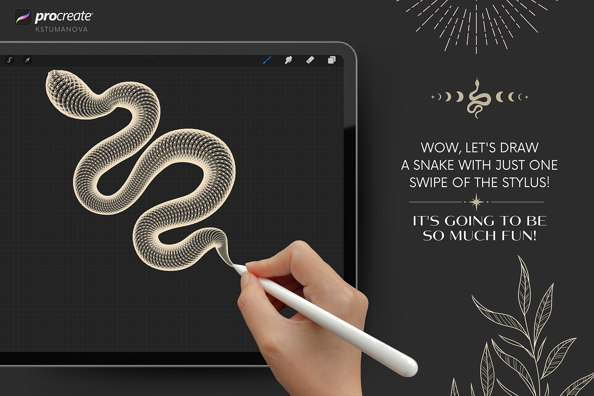 Procreate snake brushes, a Brush Add-On by KsTumanova | Creative Market