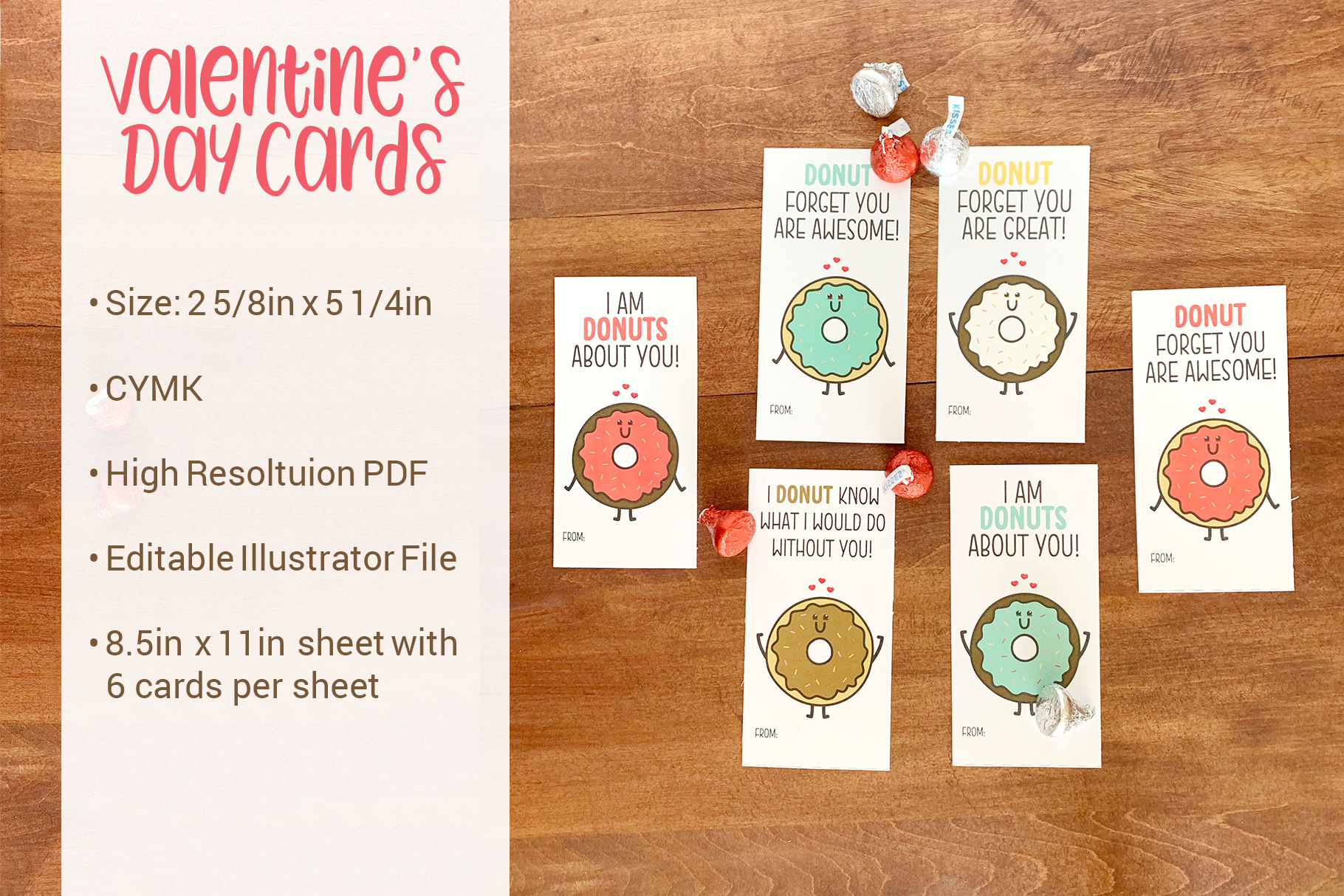 Donut Valentine's Day Cards, a Card Template by Em & Dash