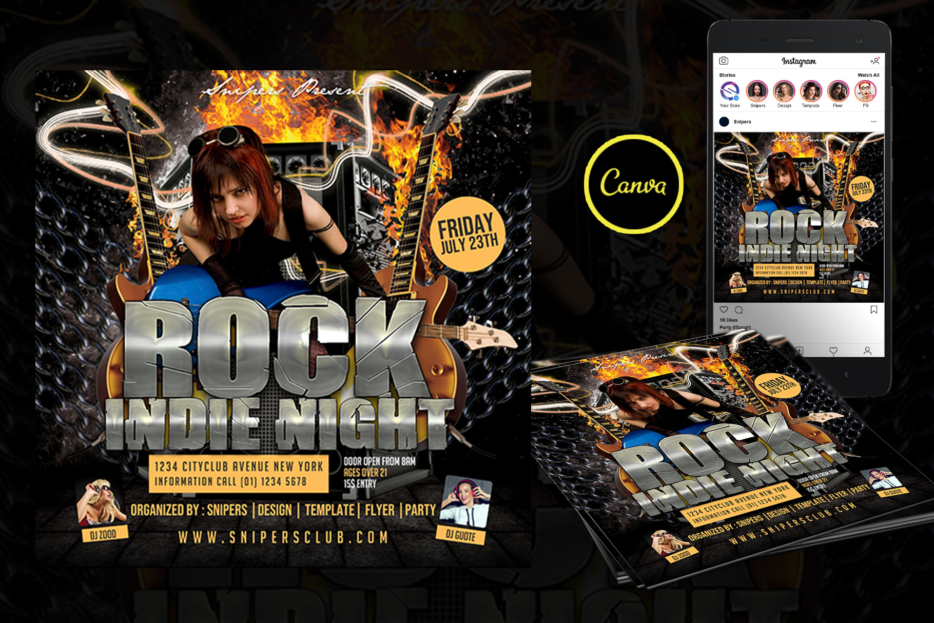 Rock Indie Flyer Canva Template, a Flyer Template by DreamColor
