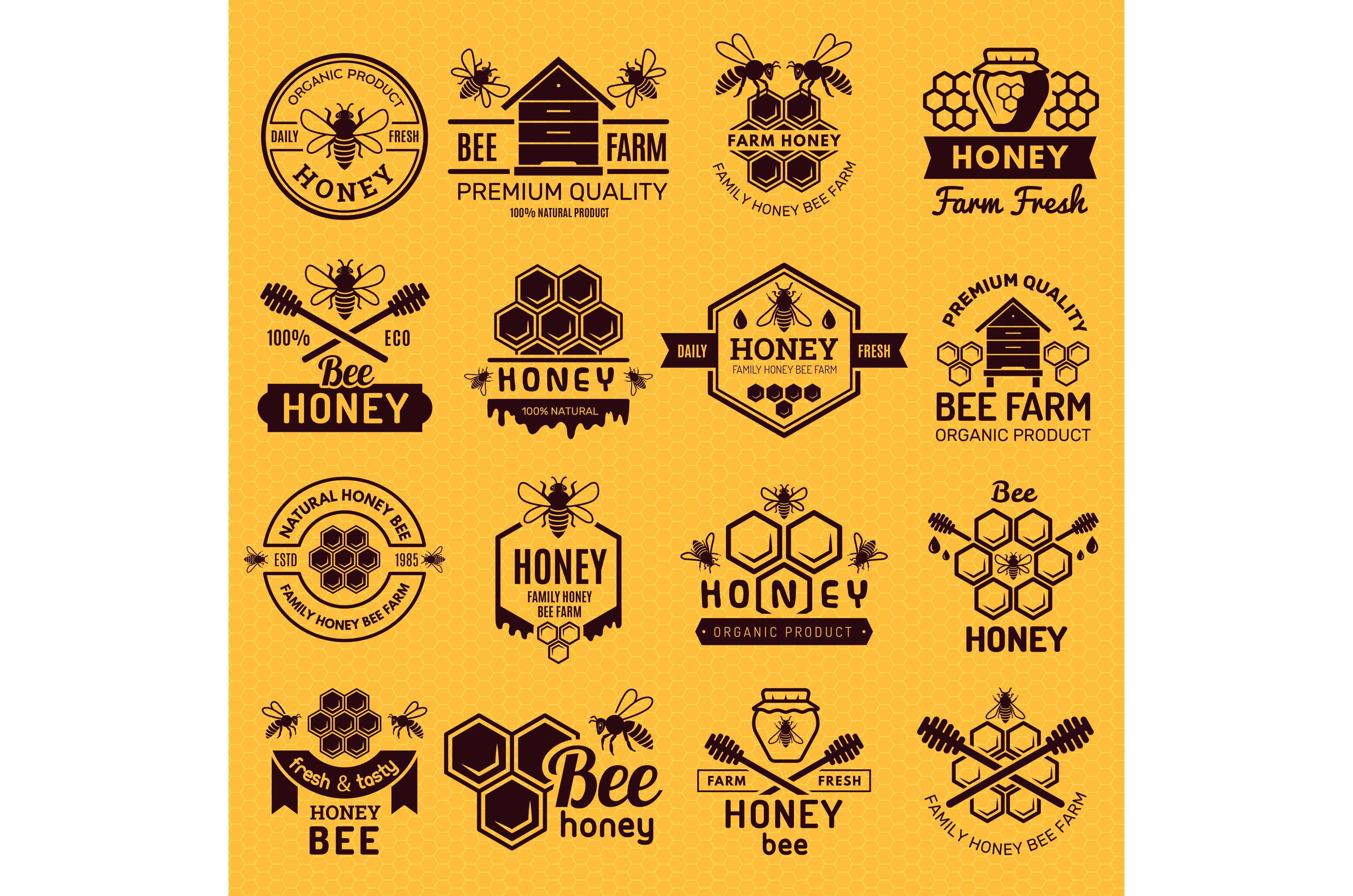 Apiary badges. Labels or logos for, a Background Graphic by Onyx