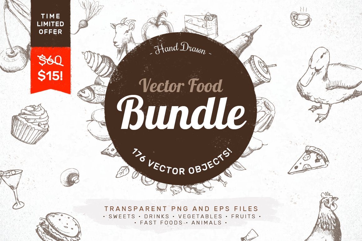 Hand Drawn Vector Food Bundle, an Object Graphic by MonstroCity