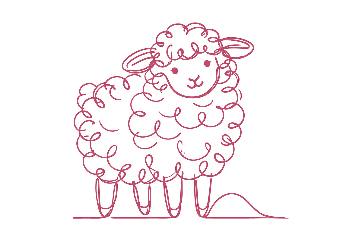 Sheep Line Art Vector Illustration, an Animal Illustration by MkStudio