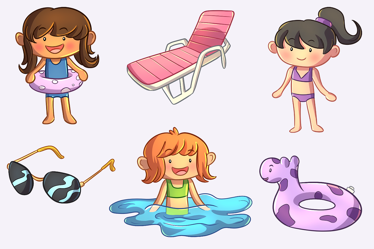 Pool Party Girls Clip Art Collection, an Illustration by Keepin' It Kawaii