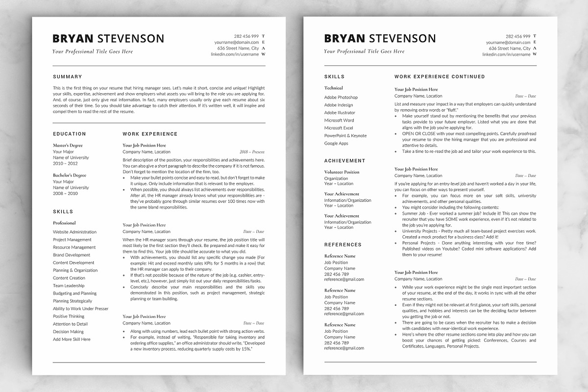 Resume/CV - The Bryan, a Resume Template by CreativeLandStudio ...