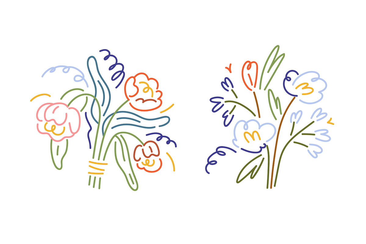 Modern abstract line art flowers set, a Decorative Illustration by Good ...