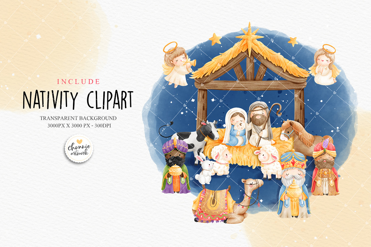 Christmas Nativity Clipart, an Illustration by Chonnieartwork