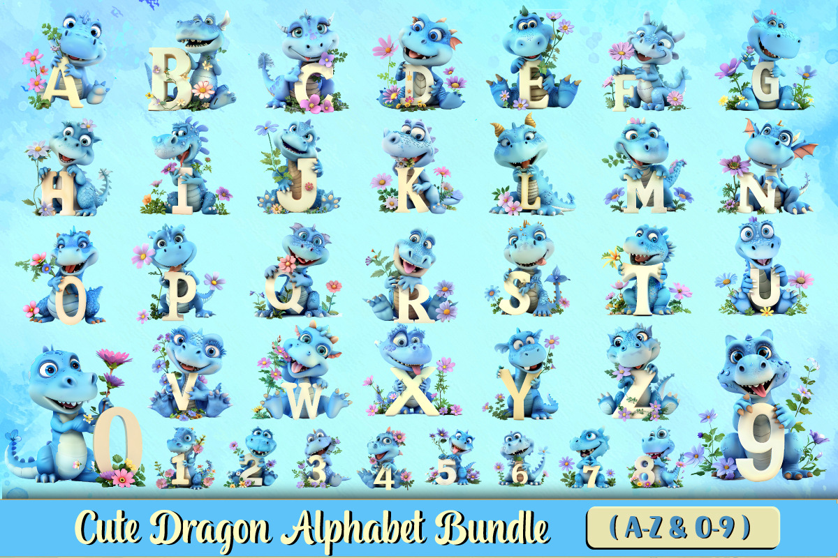 Cute Dragon Alphabet Clipart Bundle, an Object Graphic by protabsorkar11