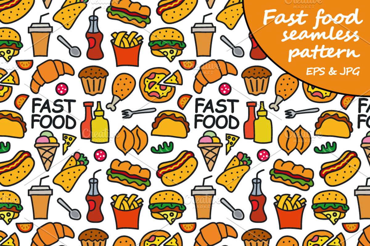 Fast Food Pattern, a Pattern Graphic by Oleg Tokarev Art | Creative Market