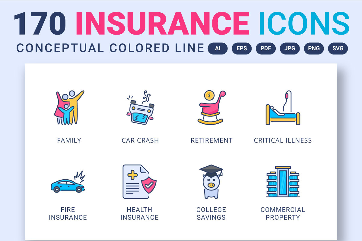 Insurance icons, an Outline Icon by vectorstank