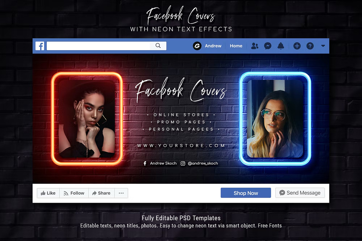 Neon Facebook Covers, a Social Media Template by Andrew Skoch Design