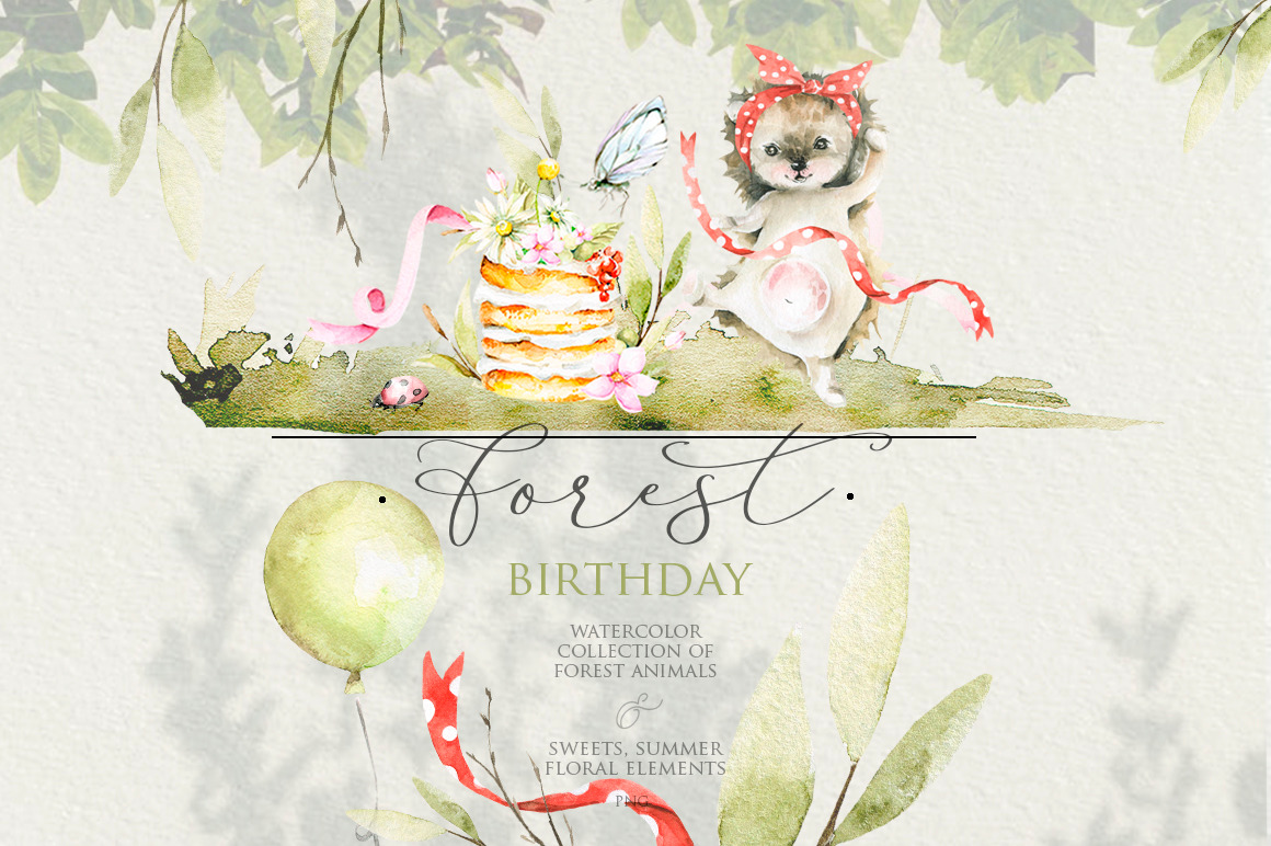 Forest birthday Watercolor clipart, an Animal Illustration by ...