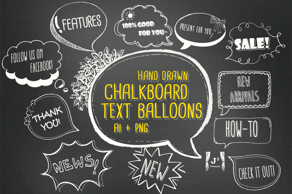 Chalkboard Text Balloons Vector+PNG, an Object Graphic by JSquarePresents