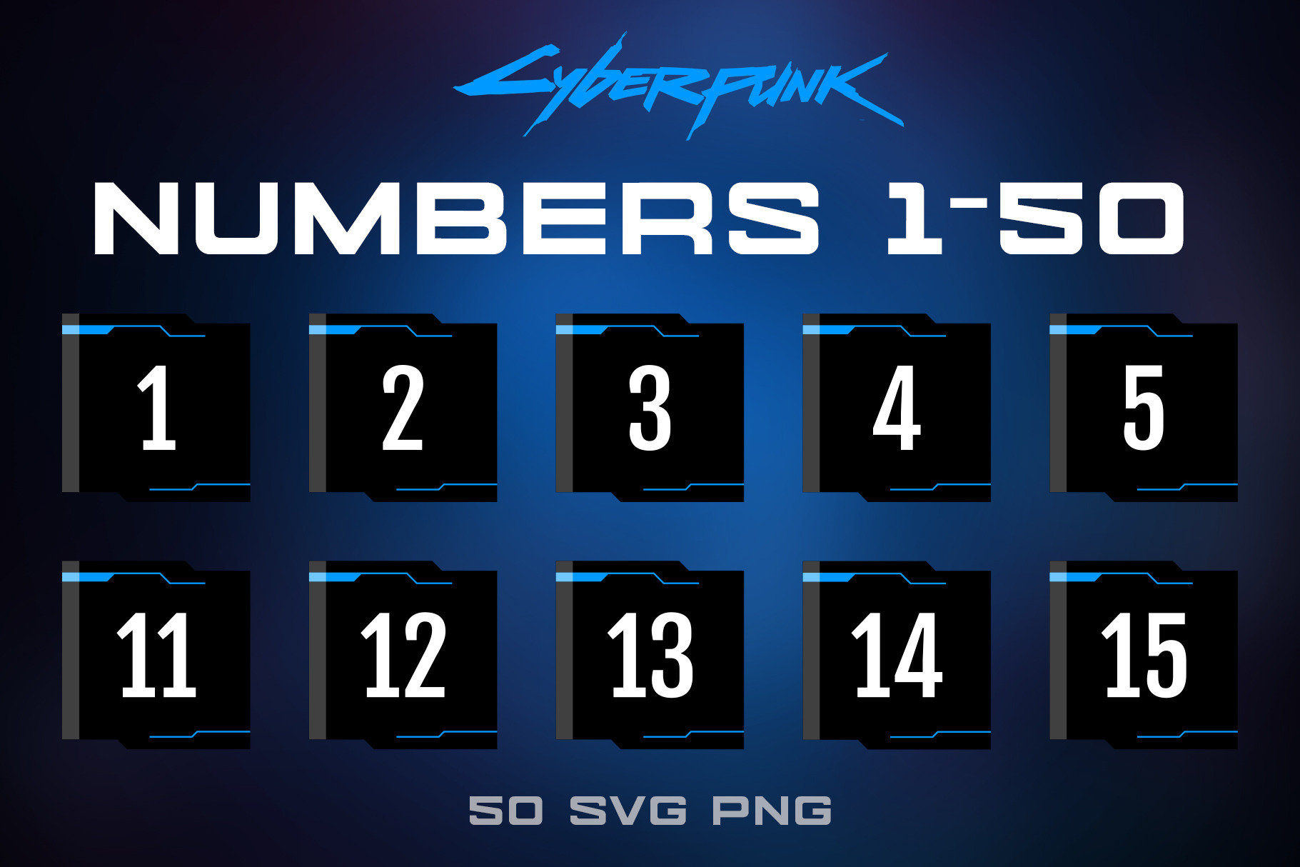 CyberPunk Blue Number Icons, an Icon by Designs By Alfredo