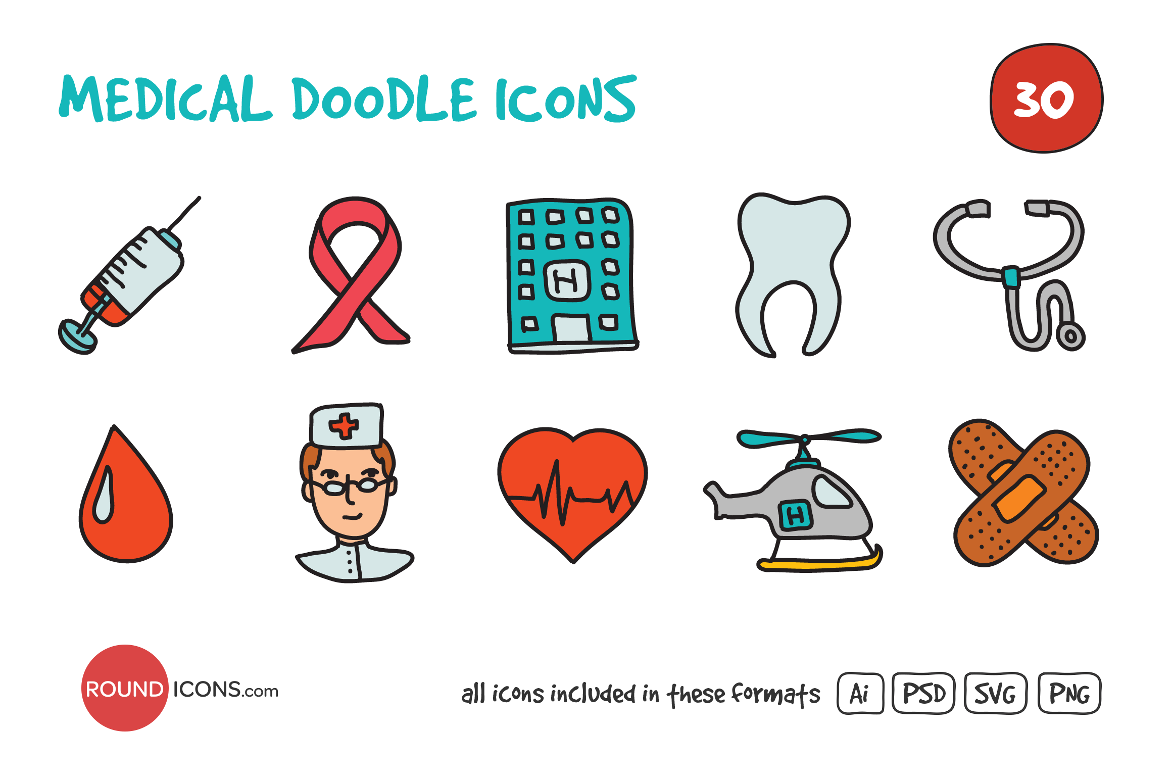 Medical Doodle Icons Set, an Icon by Vectopus.com