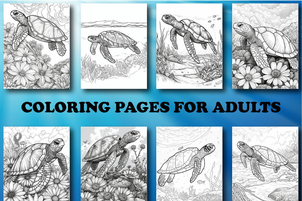 Sea Turtles Coloring Book for Adults, an Animal Illustration by Design Home
