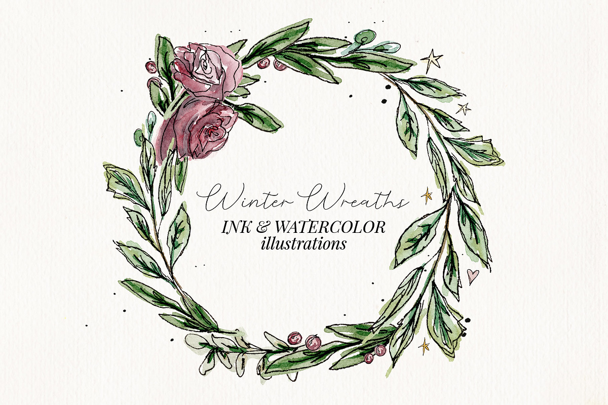 Ink & Watercolor Wreaths, a Texture Illustration by Chelsea Bromley