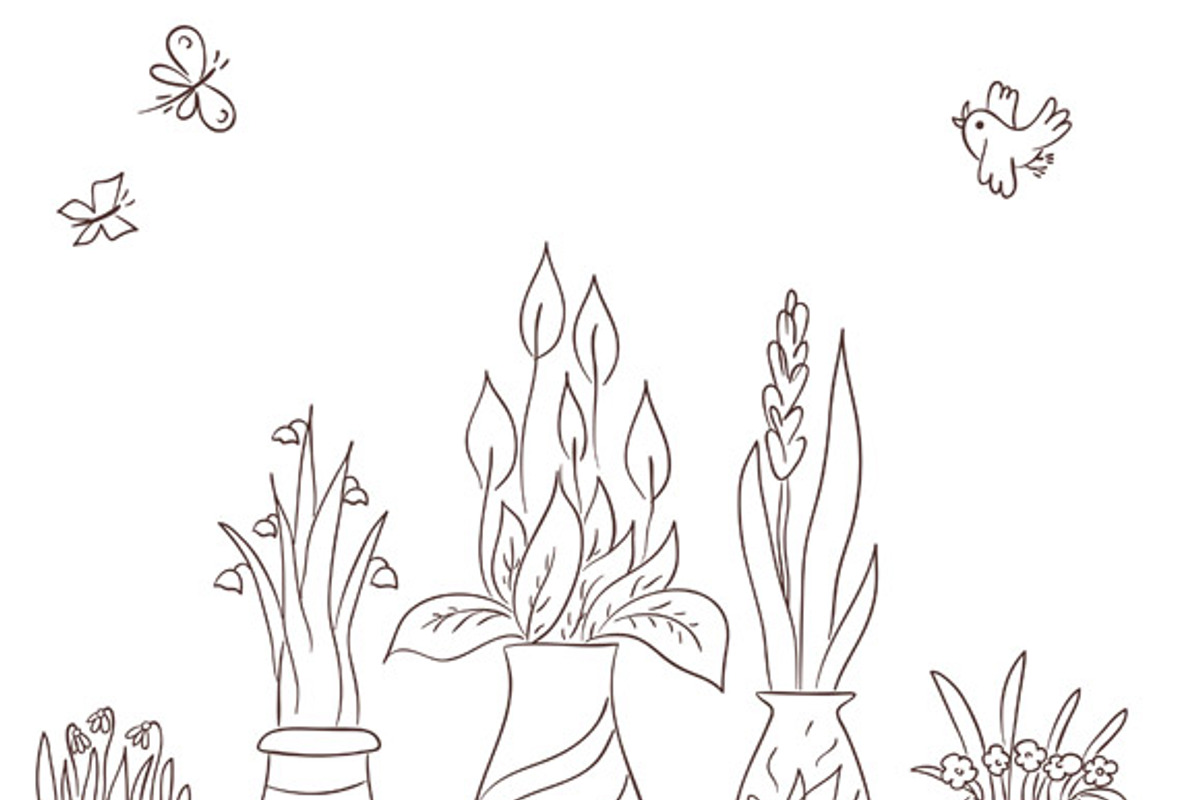 Colorful Vases with Flowers in a Row, a Decorative Illustration by ...