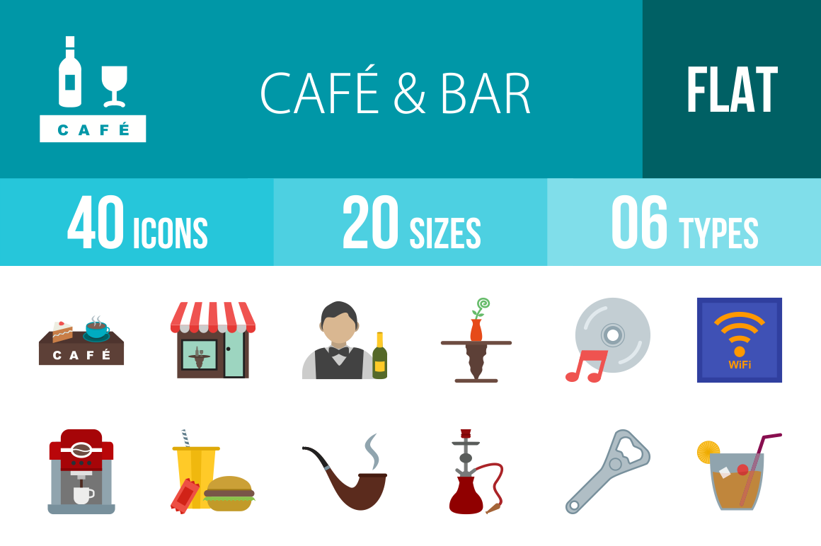 40 Cafe & Bar Flat Multicolor Icons, an Icon by IconBunny