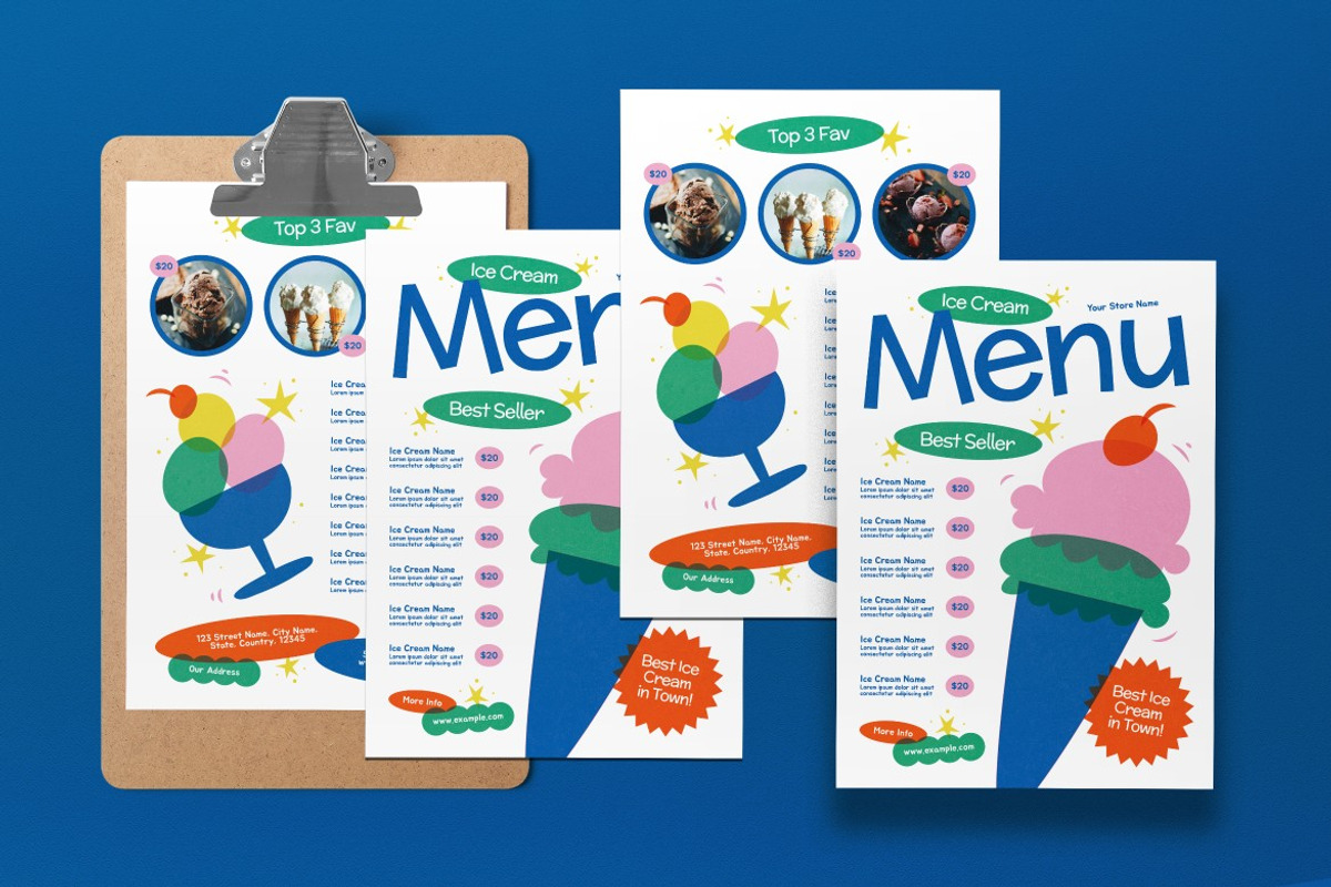 Ice Cream Shop Food Menu, a Flyer Template by graphicook