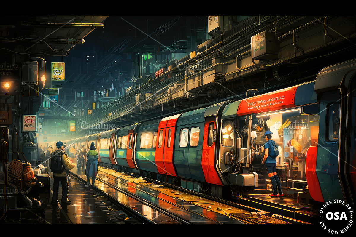 Cyberpunk Neon Metro Illustration, a Background Graphic by Other Side Art