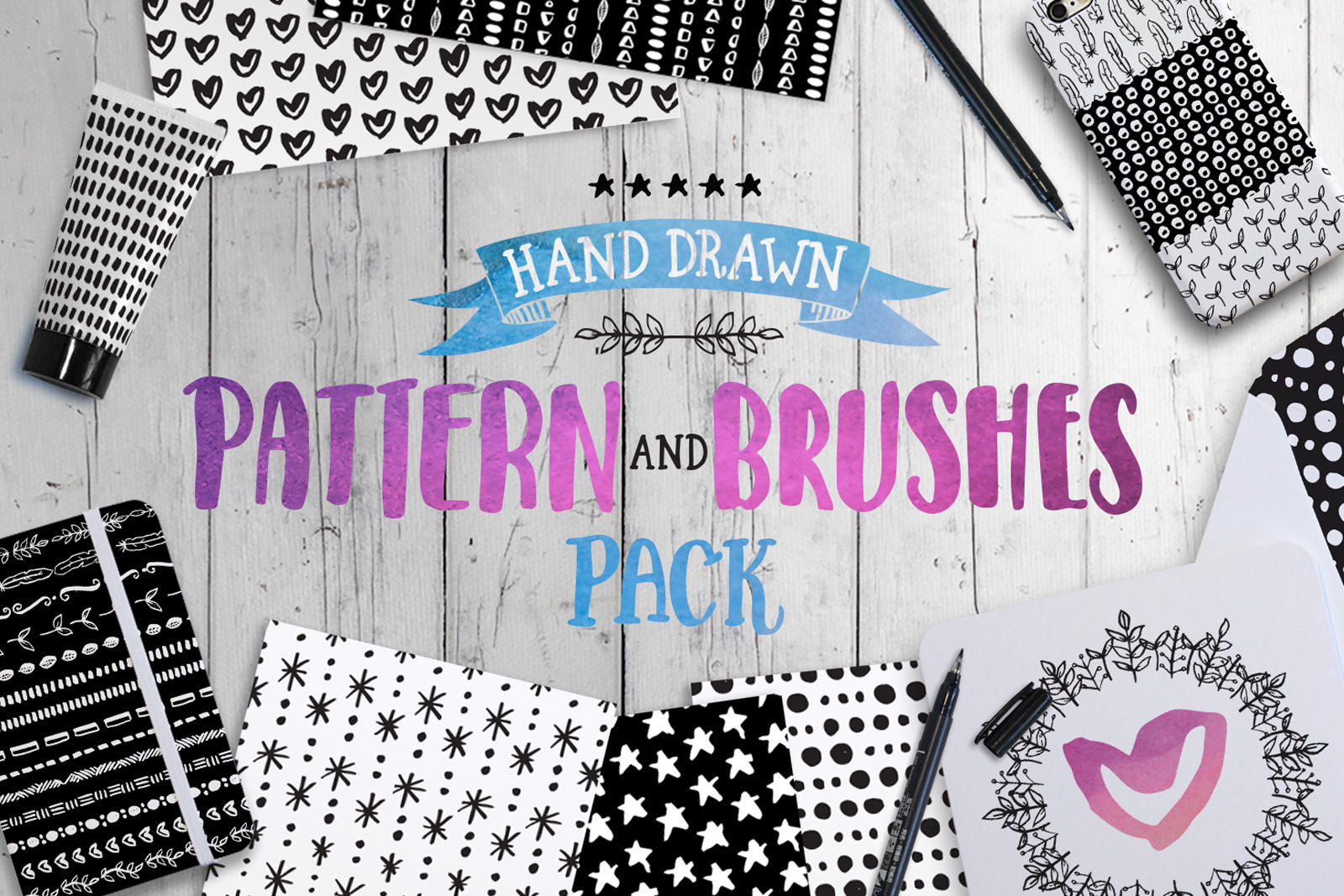 HandDrawn Mono Pattern & Brushes, a Pattern Graphic by The Indigo Hare ...