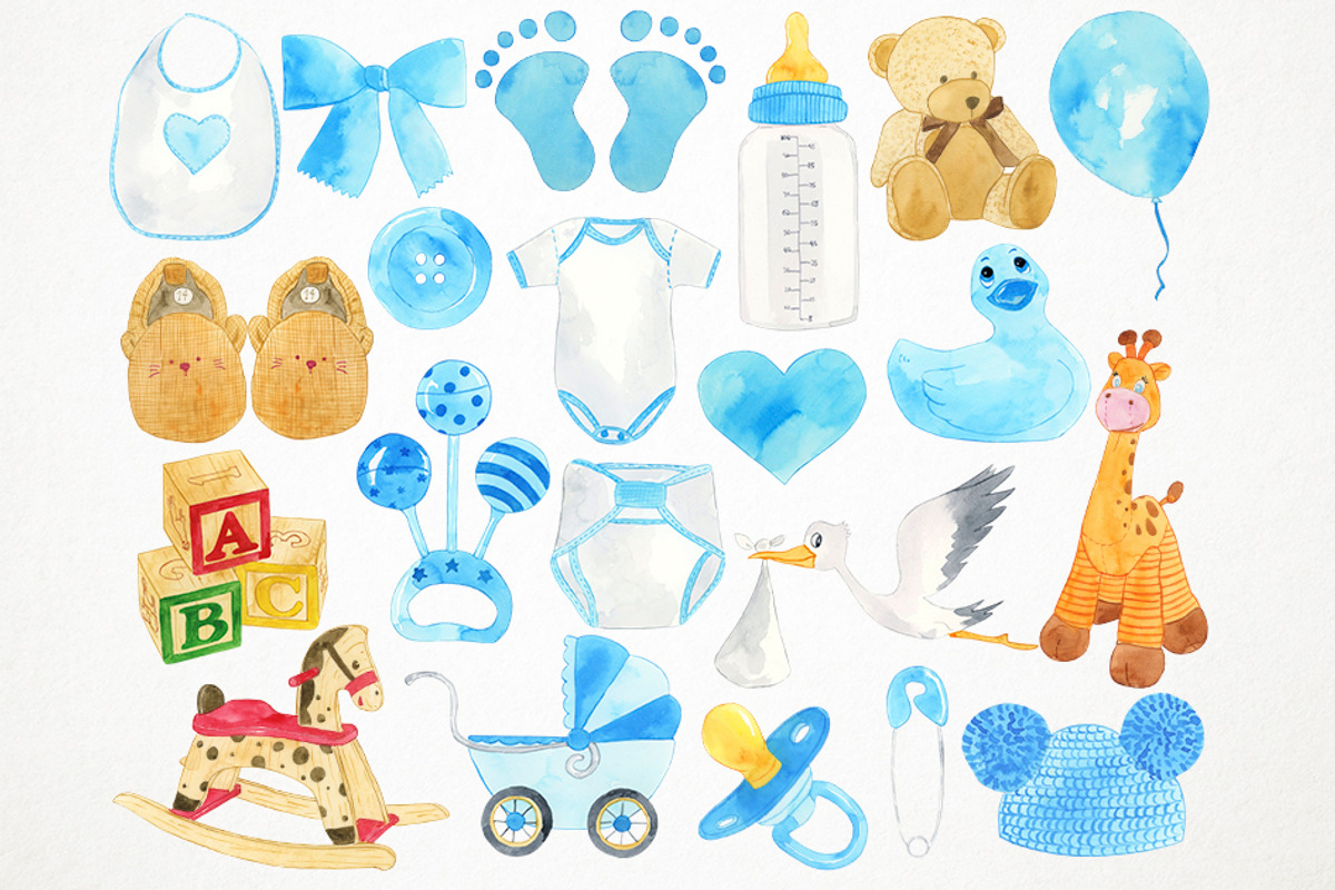 Watercolor Baby Shower Clipart, an Illustration by Paulaparaula