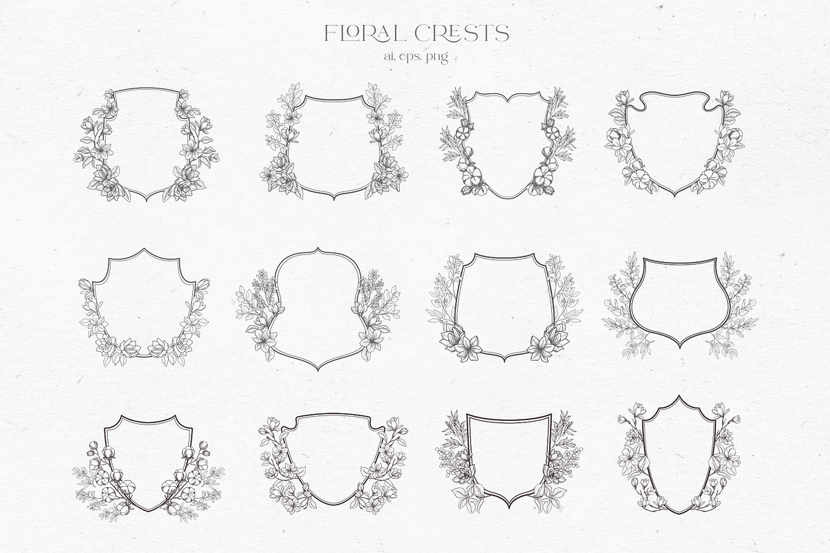 Floral Crests for Wedding & Monogram, a Decorative Illustration by ...