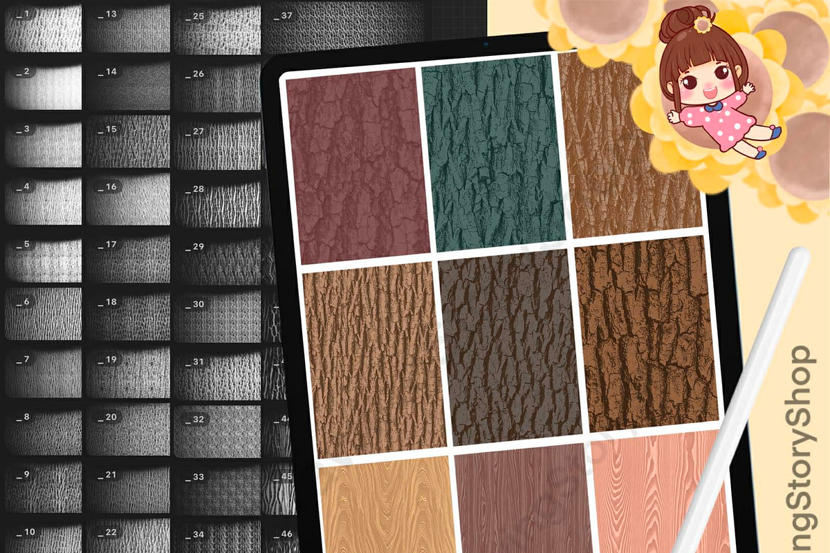 100 Procreate Wood Texture Brushes, a Brush Add-On by DrawingStoryShop