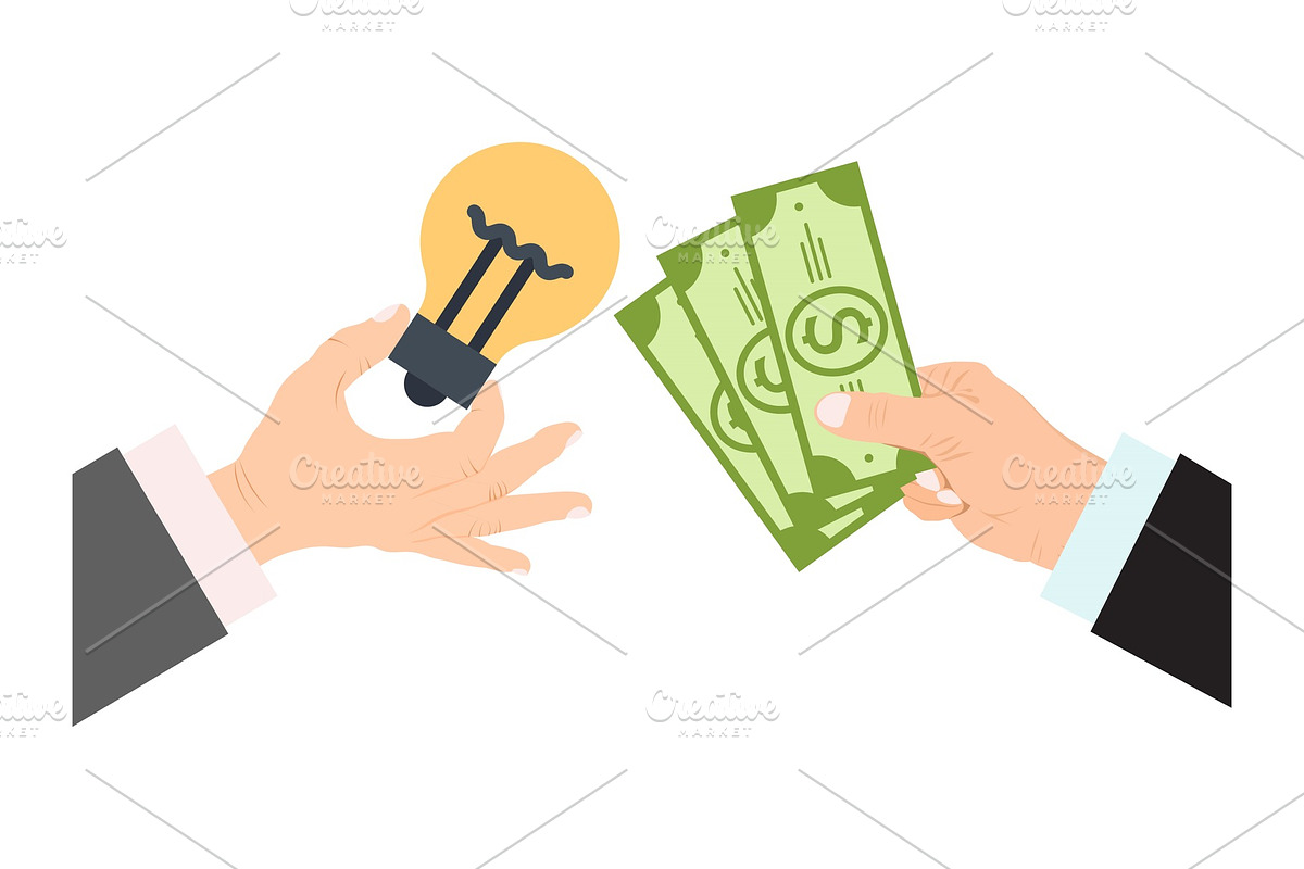 Hands hold lightbulb and money, a Finance Illustration by VectorsBang ...