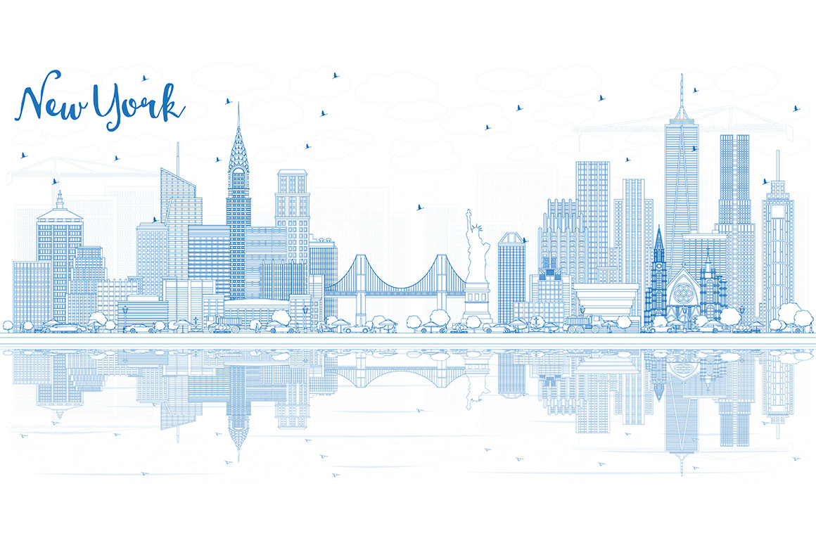 Outline New York USA City Skyline, a Person Illustration by Booblgum
