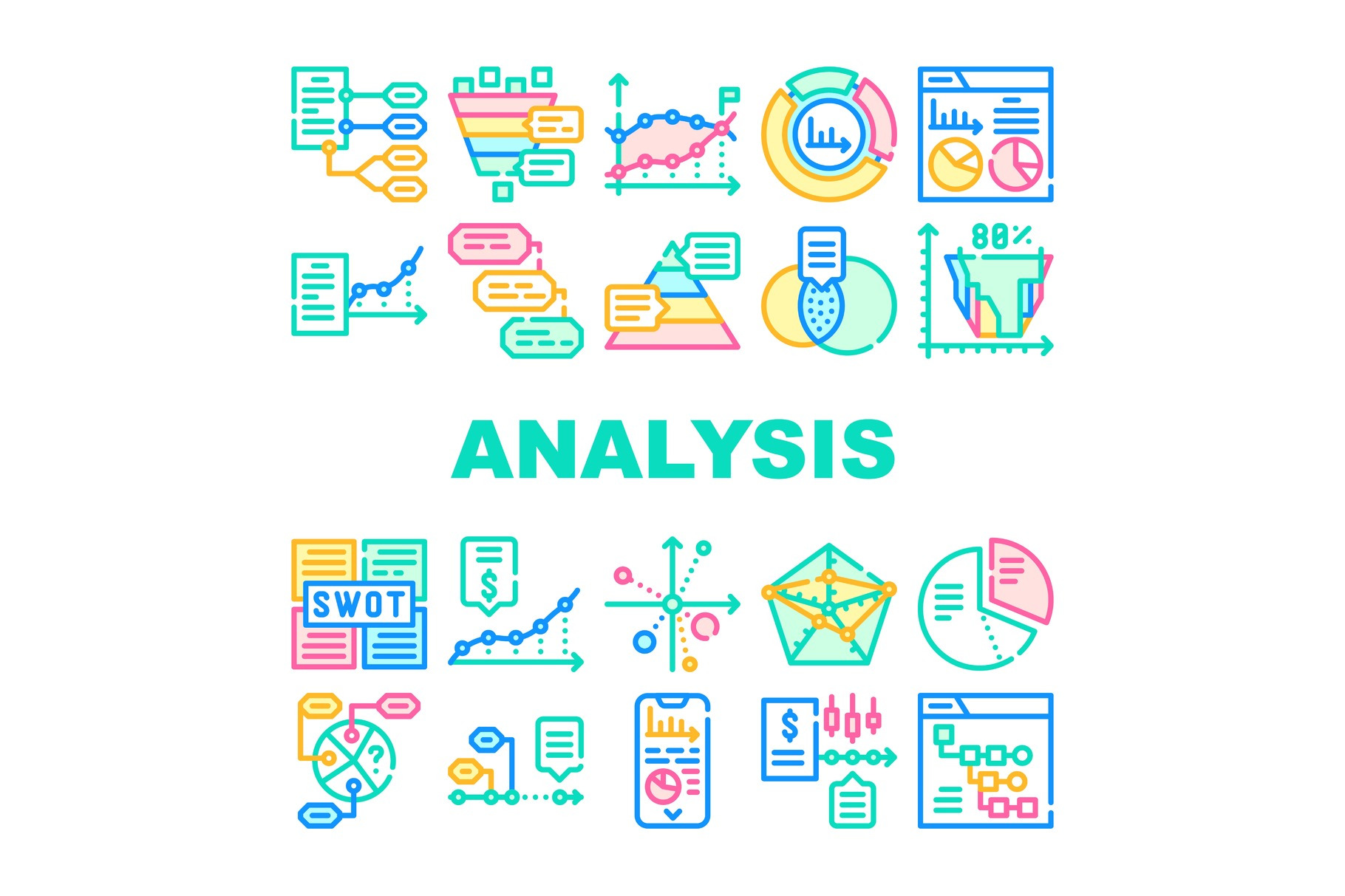Data analysis diagram collection containing data, analysis, and diagram ...